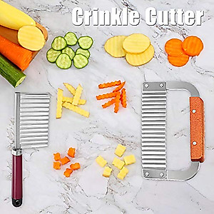 2 Pieces Crinkle Cutters for Vegetable Potatoes Fries Stainless Steel Wavy Slicers Kitchen Crinkle Cutter Knife Chipper Salad Chopping Cucumber Carrot Fruit
