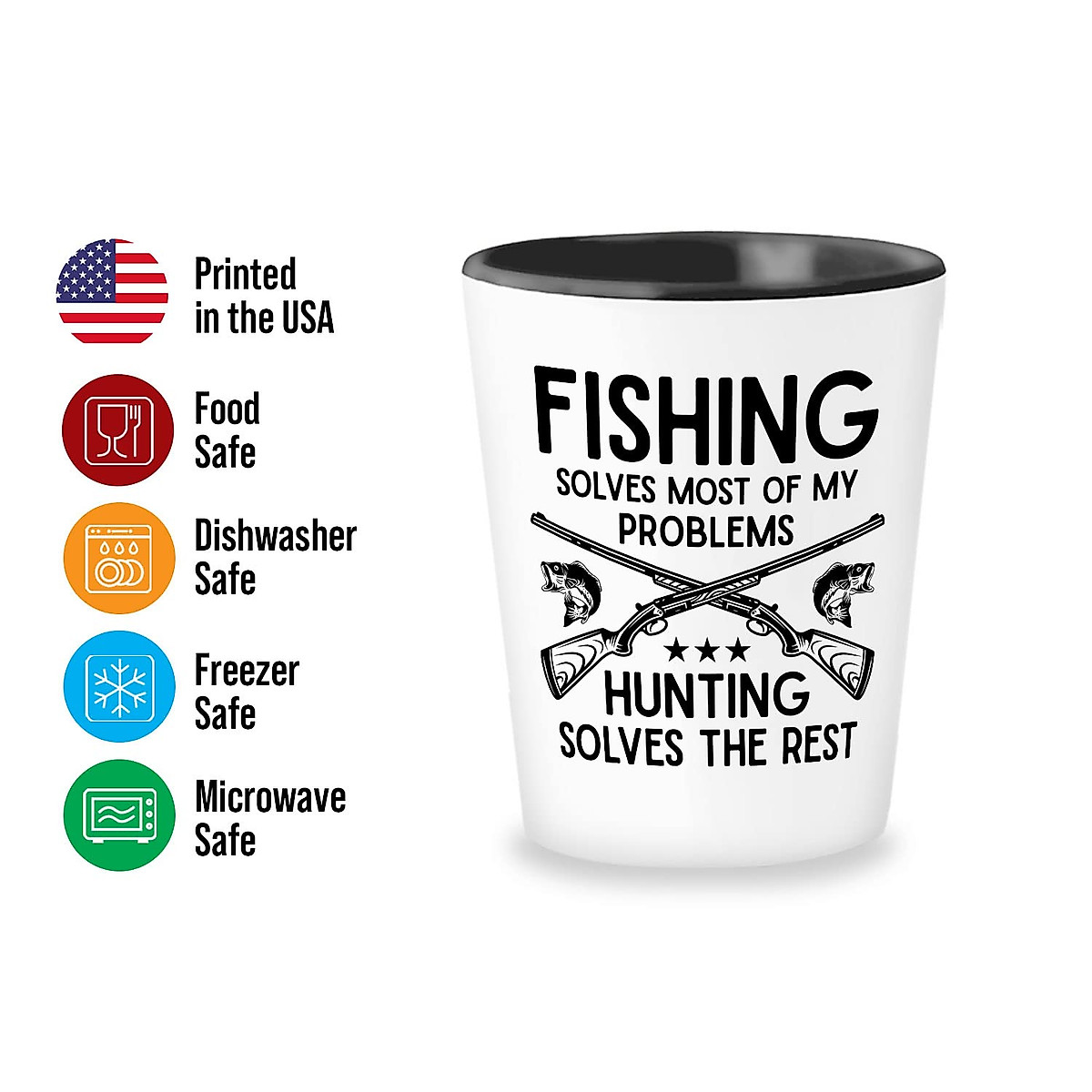 Bubble Hugs Hunting Lover Shot Glass 1.5oz - fishing solves most - Hunter Dad, Hunter Grandpa, Fisherman, Deer Lover, Bucks, Deer Horns, Duck Hunting, Fishing Shot Glass Dad Shot Glasses
