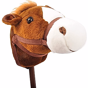 Linzy Plush 36'' Riding Stick, Adjustable Telescopic Stick, Adjust to 3 Different Sizes, Kids of Different Ages, Dark Brown (A-20216DB)