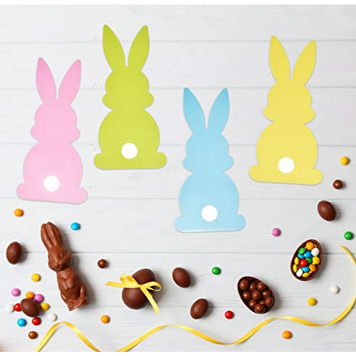 36 Easter Utensil Cutlery Holders Bunny Rabbit Shape Silverware Paper Pouch Sleeve Pockets Spring Table Place Settings Tableware Party Supplies Decoration Pink Blue Yellow Green for Knife Forks Spoons