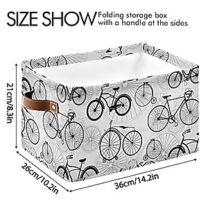 xigua Bicycle Bike Print Storage Baskets,Large Decorative Collapsible Rectangular Canvas Fabric Storage Bin for Home Office(15x11x9.5inch,1 Pack)