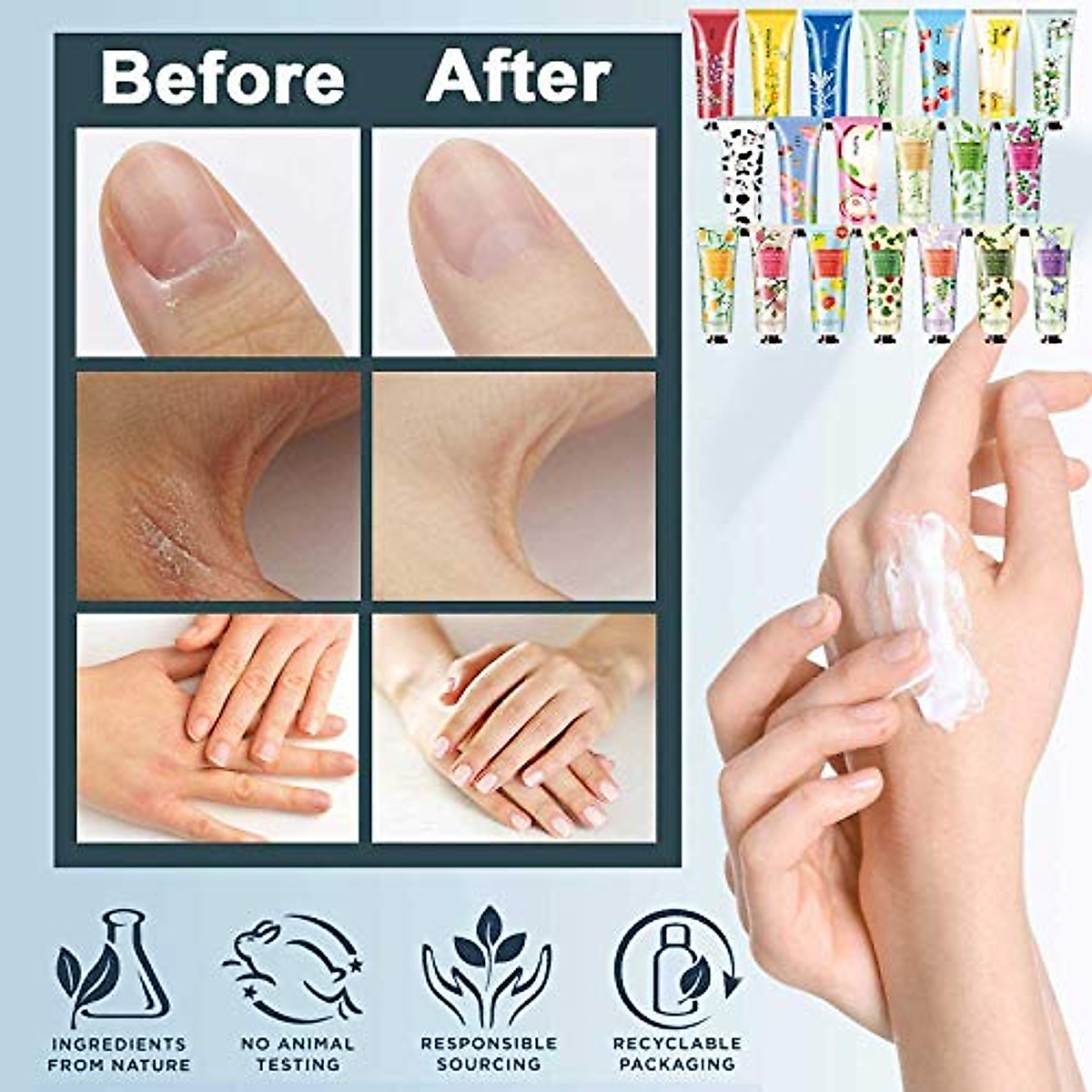 SmoBea 20 Pack x 30ml Plant Fragrance Hand Cream Gift Set, Mini Natural Plant Fragrance Hand Lition Moisturizing Daily Travel Size Hand Cream, Deeply Hydrating & Nourishing Non-Greasy Natural Aloe