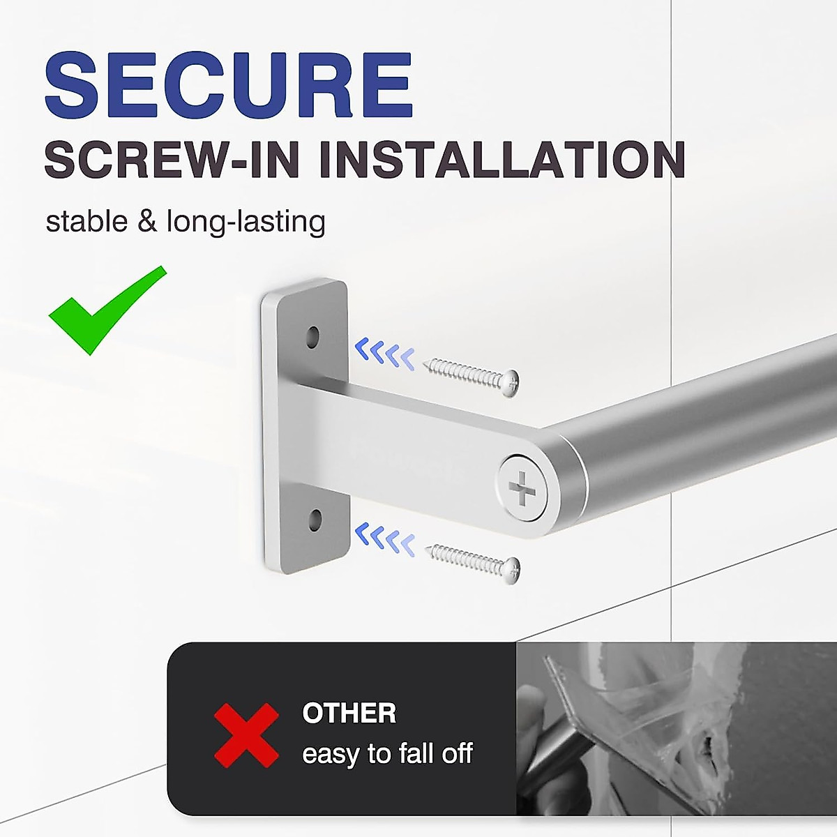 Powools Towel Rack for Bathroom - Rustproof Towel Holder, Sturdy Towel Bar Wall Mounted, Space-Saving Towel Hanger for Bathroom Accessories, Home Decor, Apparment Essentials, Silver