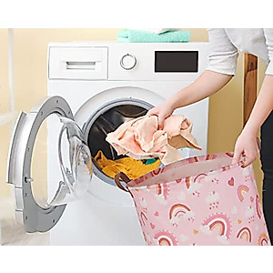 Sanjiaofen Pink Hamper,Rainbow Laundry Basket Collapsible Girls Storage Baskets for Kids Room Decor,Toy Organizer,Gift Hamper(Pink hamper) …