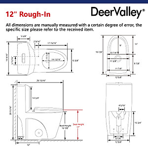 DeerValley Elongated One Piece Toilet, 17.32'' Comfortable Seat Height ADA Toilet with Soft Close Seat, Dual Flush Toilet with High Efficiency 1.1/1.6 GPF, Matte Black Skirted Toilet 12'' Rough-In