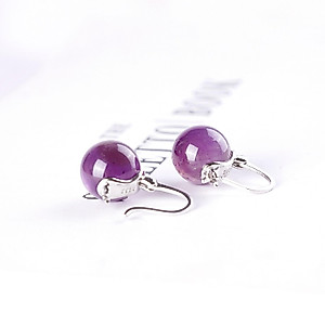 OwMell Elegant Gemstone Drop Dangle 925 Sterling Silver Earrings for Women 12mm - Silver with Amethyst
