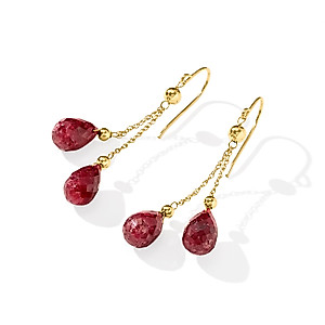 Ross-Simons 15.00 ct. t.w. Ruby and Bead Double Drop Earrings in 14kt Yellow Gold