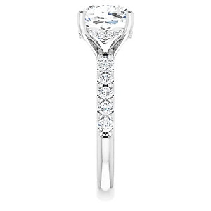 14K Gold Handmade 3 CT Cushion Cut VVS1 Colorless Moissanite Engagement Ring for Women Bridal Set Moissanite Wedding Ring for Gifts (White Gold, 6)