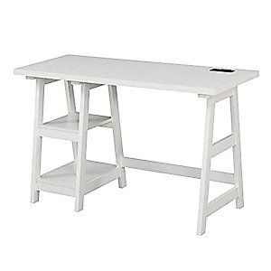 Convenience Concepts Designs2Go Trestle Desk with Charging Station and Shelves, White