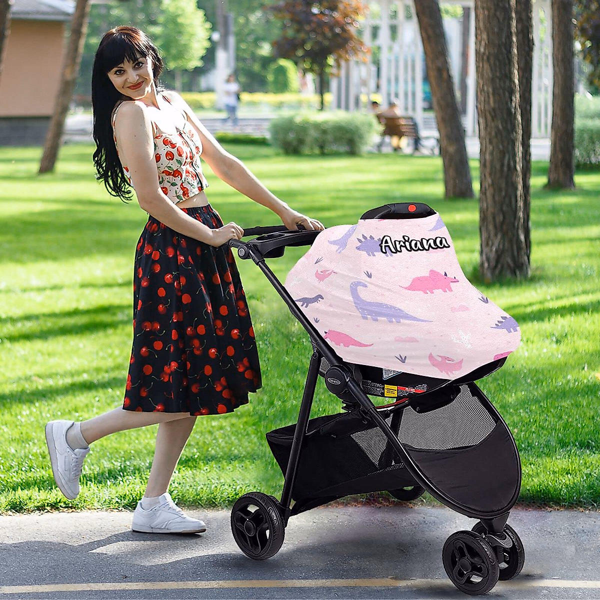 Custom Dinosaurs Stretchy Baby Car Seat Canopy Presonalized Infant Stroller Cover Multi Use Carseat Cover Customized Nursing Cover for Baby Boy and Girl