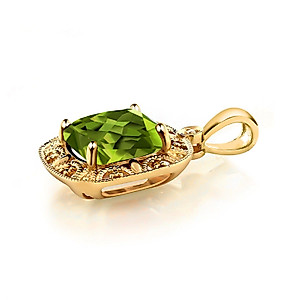 Gem Stone King 10K Yellow Gold 8MM Cushion Gemstone Birthstone and White Diamond Accent Necklace | Gold Pendant Necklace For Women