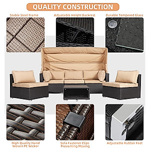 GlasFlength Outdoor Wicker Patio Furniture Sectional Set, Khaki