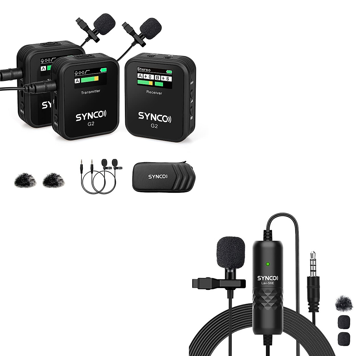 SYNCO G2(A2) Wireless Lavalier Microphone and an Extra 6M Cord lavalier Microphone