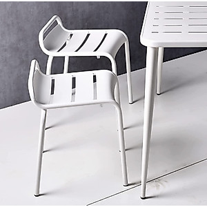 LOKKHAN White Metal Patio Dining Chairs Set of 2 Stackable Modern Bistro Cafe Bar Chairs, 18" Indoor-Outdoor Seating, Lower-Back Iron Chairs for Deck Garden Backyard Lawn