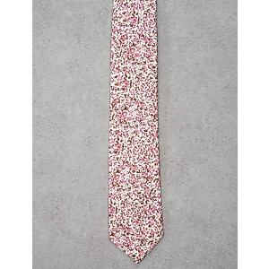 ZENXUS Mens Cotton Skinny Pink Floral Tie Combo Set with Pocket Square Pink Daisy