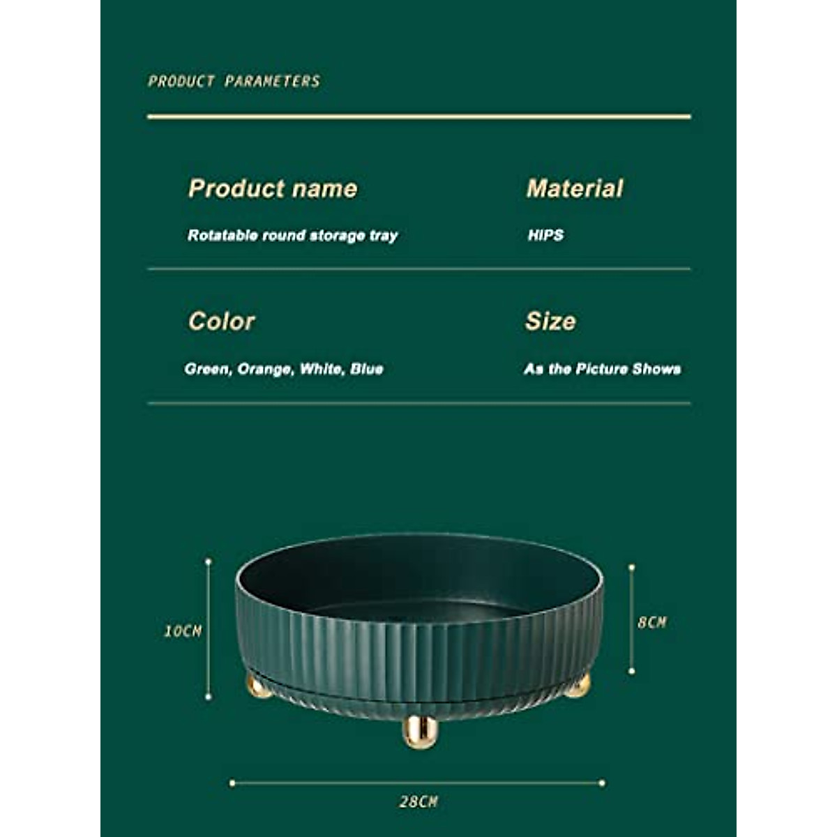 NA Cosmetics Storage Box Rotatable Desktop Skin Care Product Storage Basket Finishing Box Household Light Luxury Storage Box Tray, White, 22x7.5ccm