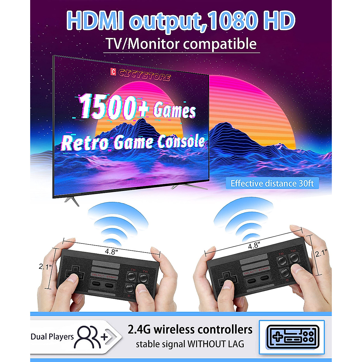 CICYSTORE Retro Game Console with 1500 Retro Video Games, HDMI HD Output NES Retro Game Console, Old Arcade Plug and Play Video Games Console is an Gift Choice for Children and Adults