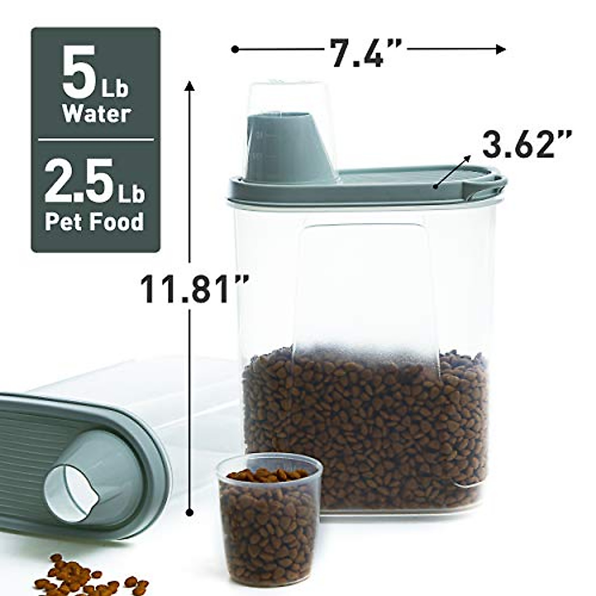 Citylife 2 PCS 2.5 LB Dog Food Containers Small Pet Cat Food Storage Container Pour Spout Measuring Cup Bird Dry Food Dispenser with Lid