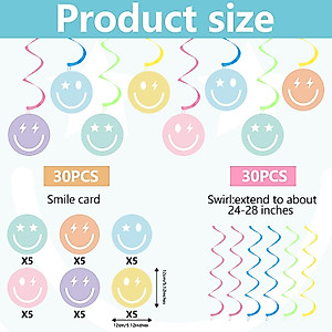 60Pcs Smile Face Birthday Decorations Preppy Party Decorations Smile Face Preppy Party Hanging Swirls Streamers Y2k Hot Pink Supplies for Birthday Party Favors