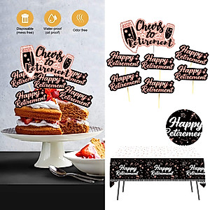 Happy Retirement Party Decorations women - (80pack) rose gold party Banner, Pennant,Hanging Swirl,birthday balloons,Foil Backdrops,Tablecloths,cupcake Topper,Crown, plates,Photo Props,retired Sash