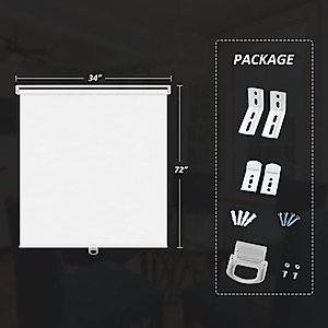 LUCKUP Blackout Cordless Roller Shades for Windows, Room Darkening Free-Stop Pull Down Rolling Blinds, Waterproof Thermal Insulated Window Shades for Home & Office, White, 34" W x 72" L