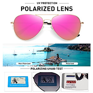 WOWSUN Classic Polarized Aviator Sunglasses for Women Men (Golden Frame Purple Pink Mirrored Lens)