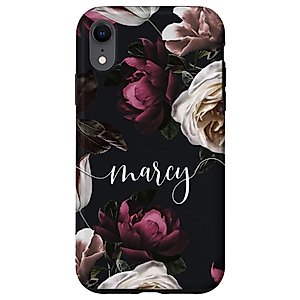 iPhone XR Marcy - Elegant Floral Rose & Peony Personalized Name Case