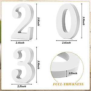 2023 Sign Prop Class of 2023 Graduation Decorations 2023 Wooden Numbers Block Table Top Freestanding Sign 2023 Number Word Sign Table Decor for Wedding Party Photo Props Decoration (White)