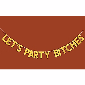 FECEDY Glitter Gold Alphabet Let's Party Banner for Bachelorette Party Decoration