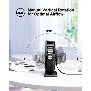 TriPole Small Desk Fan USB Powered Portable Fan 3 Speeds Strong Airflow Mini Fan 360°Rotation Personal Fan 5.1 Inch Table Fan for Home Office Bedroom Desktop, Black, 4.9ft Cable