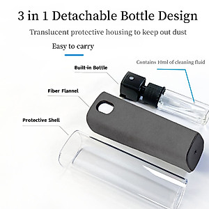 3 in 1Fingerprint Proof Screen Cleaner Tool, Touchscreen Electronic Screen Cleaner, All in One Cleaning Kit with Microfiber and Soft Fiber Flannel for All Phones, Laptop,TV and Tablet Screens (Grey)