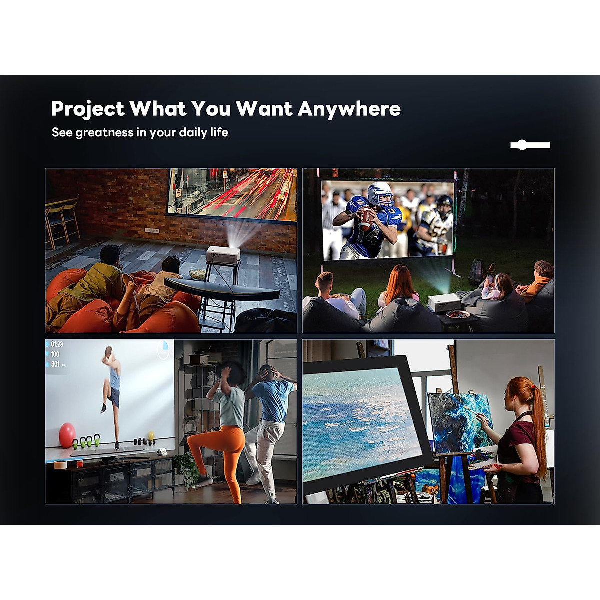 Auto Focus & Auto Keystone with WiFi 6 and Bluetooth 5.2, Agreago Native 1080P 4K Supported Outdoor Projector with Screen, Home Projector Compatible with iOS/Android/HDMI/USB/TV Stick