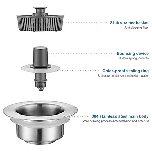 3-in-1 Stainless Steel Sink Aid, Upgrade Kitchen Sink Drain Strainer, 304 Stainless Steel Kitchen Sink Drain Strainer and Stopper, Kitchen Sink Drain Strainer, 3-1/2''