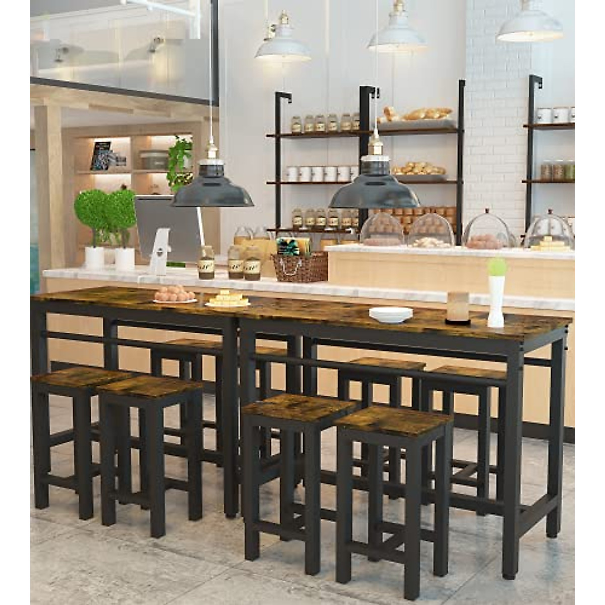MIERES Dining Table Set for 4-5pcs Kitchen Room Dinette Furniture, Compact Space | Sturdy Metal Frame | Easy Assembly, Height 32.7'', Ideal for DiningRoom | Breakfast Nook, Rustic Brown, 5pcs