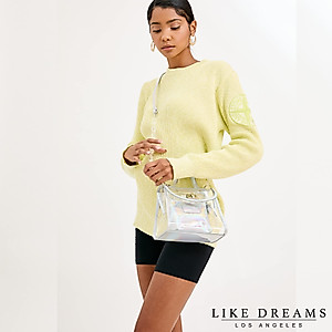 Like Dreams Women's Small Holographic Inner Pouch Top Handle Fashion Turnlock Crossbody Handbag (Hologram)