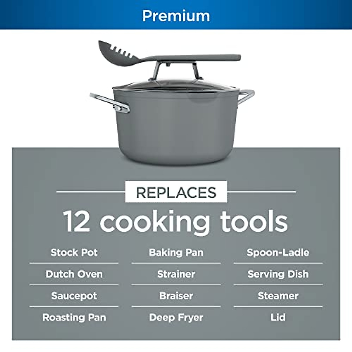 Ninja CW202GY Foodi NeverStick PossiblePot, Premium Set with 7-Quart Capacity Pot, Roasting Rack, Glass Lid & Integrated Spoon, Nonstick, Durable & Oven Safe to 500°F, Sea Salt Grey