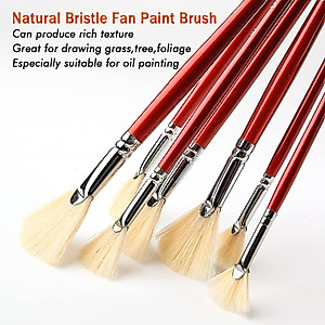 GACDR Fan Brush for Painting, 7 Pieces Fan Brush Set with Hog Bristle Natural Hair and Long Wood Handle, Professional Artist Fan Brushes for Acrylic Painting,Oil Watercolor Painting