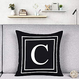 Yastouay Pillow Covers English Alphabet C Throw Pillow Cover Black Throw Pillow Case Modern Cushion Cover for Sofa Bedroom Chair Couch Car (Black, 18 x 18 Inch)