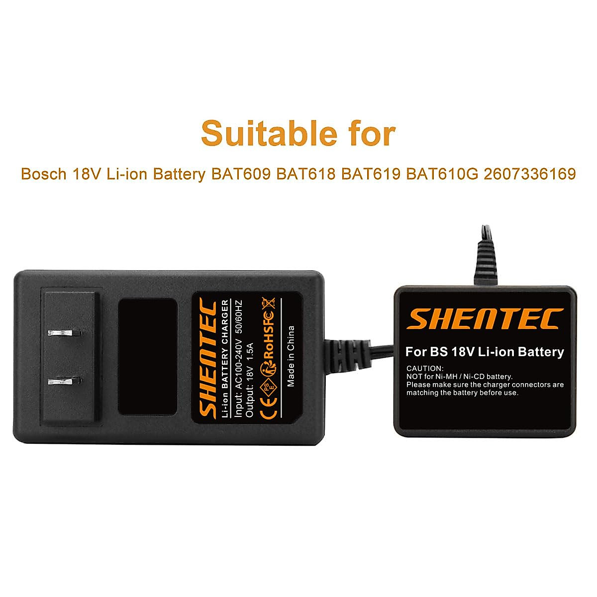 Shentec 18V Li-ion Slide-in Style Battery Charger Compatible with Bosch 18V BAT609 BAT609G BAT618 BAT618G BAT619 BAT619G BAT610G 2607336169 2607336170 2607336236 2607336091 2607336092