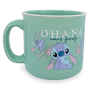 Silver Buffalo Lilo and Stitch Ohana Sitting Floral Ceramic Camper Mug, 20 Ounces, 20oz Ohana Sitting Floral, 20oz