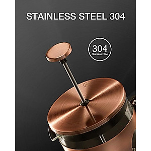 BAYKA French Press Coffee Maker, Glass Classic Copper 304 Stainless Steel Coffee Press, Cold Brew Heat Resistant Thickened Borosilicate Coffee Pot for Camping Travel Gifts, 34 Ounce