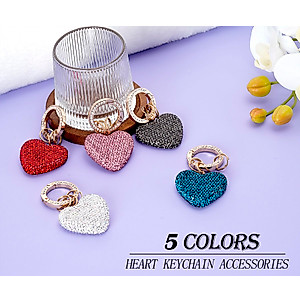 HONYJOOM Pink Heart Keychains for Women, Cute Bling Wristlet Accessories Girly Aesthetic Key Chain Charms for Car Keys, Backpack Puff Ball