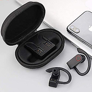 True Wireless Earbuds Bluetooth 5.0 Headphones, Sports in-Ear TWS Stereo Mini Headset w/Mic HiFi Bass IPX7 Waterproof, One Step Instant Pairing Case Noise Cancelling Earphones (Red)