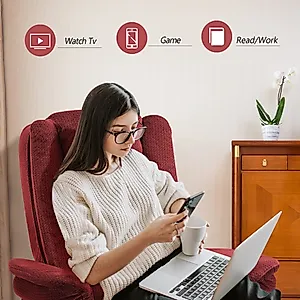 MCombo Recliner Chair with Ottoman, Fabric Accent Chair with Vibration Massage, Swivel Chair with Wood Base, for Living Reading Room Bedroom, 9099 (Burgundy)