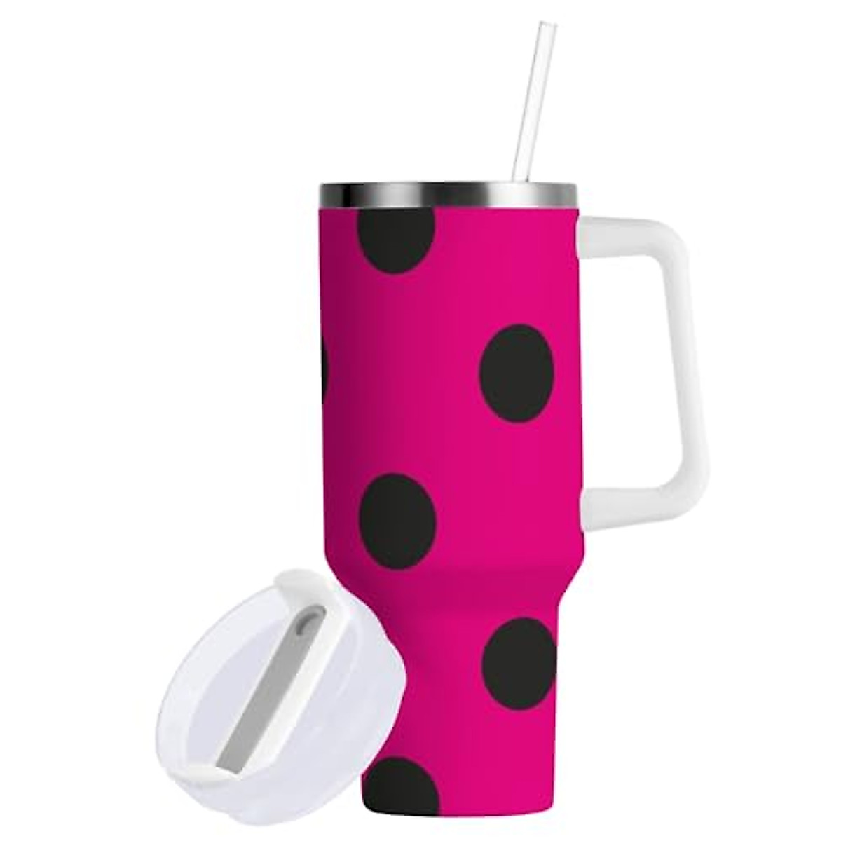 ODAWA Large Hot Pink Polka Dots Insulated Water Bottle with Handle and Straw, Insulated Stainless Steel Tumblers Insulated Travel Tumbler
