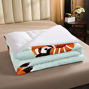 Red Panda Comforter Set Twin Size Cute Animal Pattern Bedding Set for Kids Boys Girls Cartoon Panda Printed Duvet Set Kawaii Wildlife Style Leaves Plant Comforter Set Child Bedroom Decor Teal