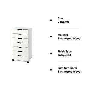 TUSY 7-Drawer Chest, Storage Dresser Cabinet with Wheels, Tall Chest of Drawers for Closet and Bedroom (White, 7 Drawer)