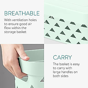 Navaris Plastic Storage Baskets with Lids (Set of 4) - 8.7" L x 6.9" W x 5.1" H - Stackable Basket Organizing Containers Bins with Lid - Mint Green