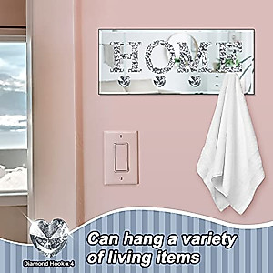 Yalikop Crush Diamond Mirrored Home Letter Plaque Sign Wall Mounted Key Holder Clear Heart Shape Hooks Key Hanger Christmas Gift for Wall Door Bookshelf Decorative