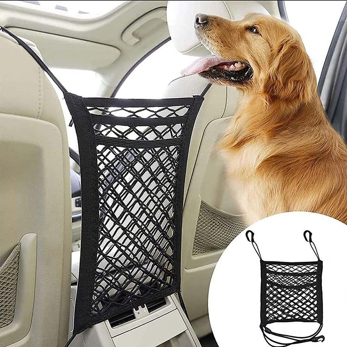 ASDSA Car Mesh Organizer Driver Elastic Storage Net Bag for Front seat Back Between Seats Barrier Pet Kids (3 Layers)